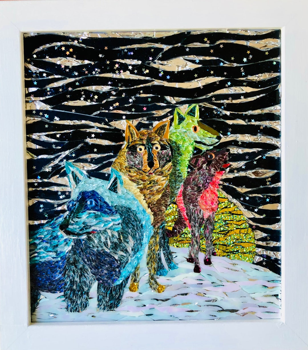 Full Moon Wolves Wolves Mosaic Wall Art - Etsy