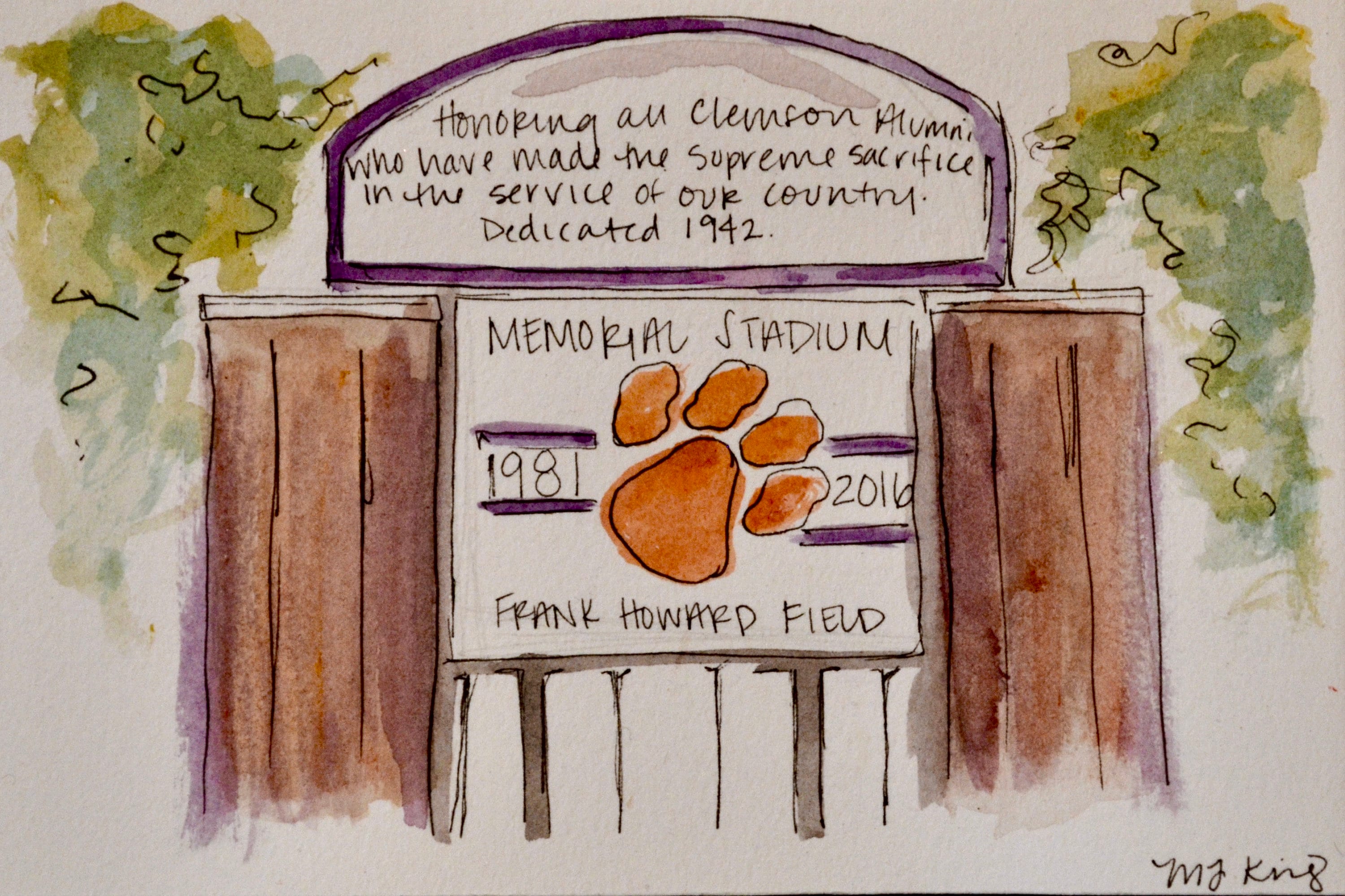 Clemson Art Clemson Watercolors Memorial Stadium Clemson | Etsy