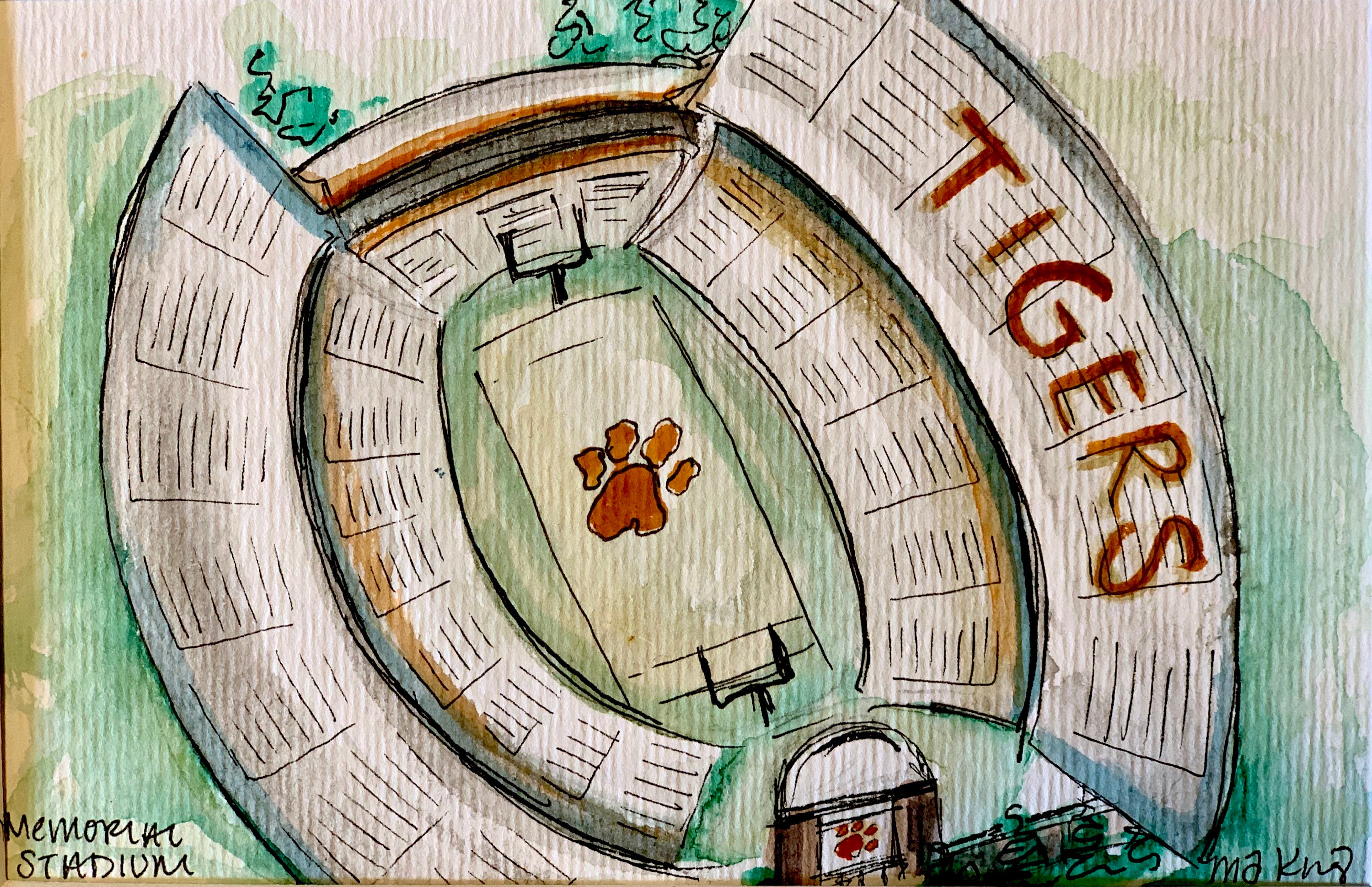 Clemson Art, Clemson Watercolors, Memorial Stadium, Clemson Paintings ...
