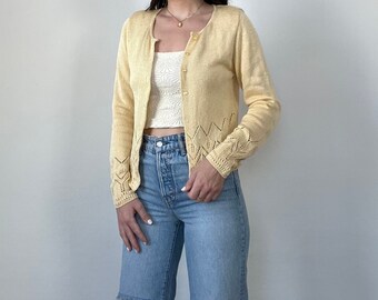 Vintage Pale Golden Yellow Sweater Button Front Buttery Yellow Cardigan ...