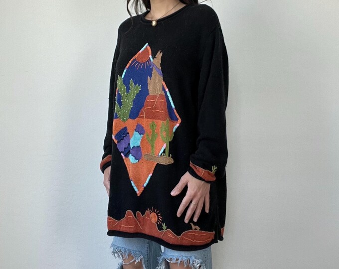 Vintage Graphic Knit Desert Scene Mountain Sweater - Etsy