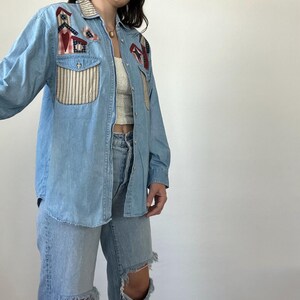 Vintage Denim Birdhouse Patchwork Button Down Shirt - Etsy