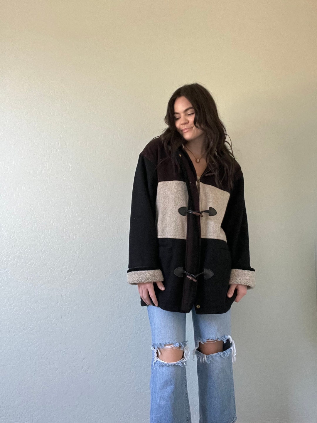 Vintage Colorblock Buttoned Coat - Etsy