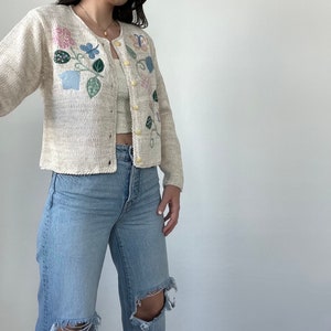 Vintage Cropped Spring Floral Knit Cardigan Sweater - Etsy