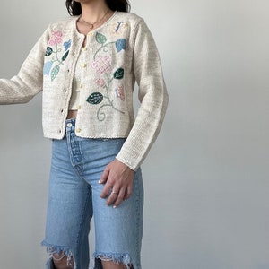 Vintage Cropped Spring Floral Knit Cardigan Sweater - Etsy