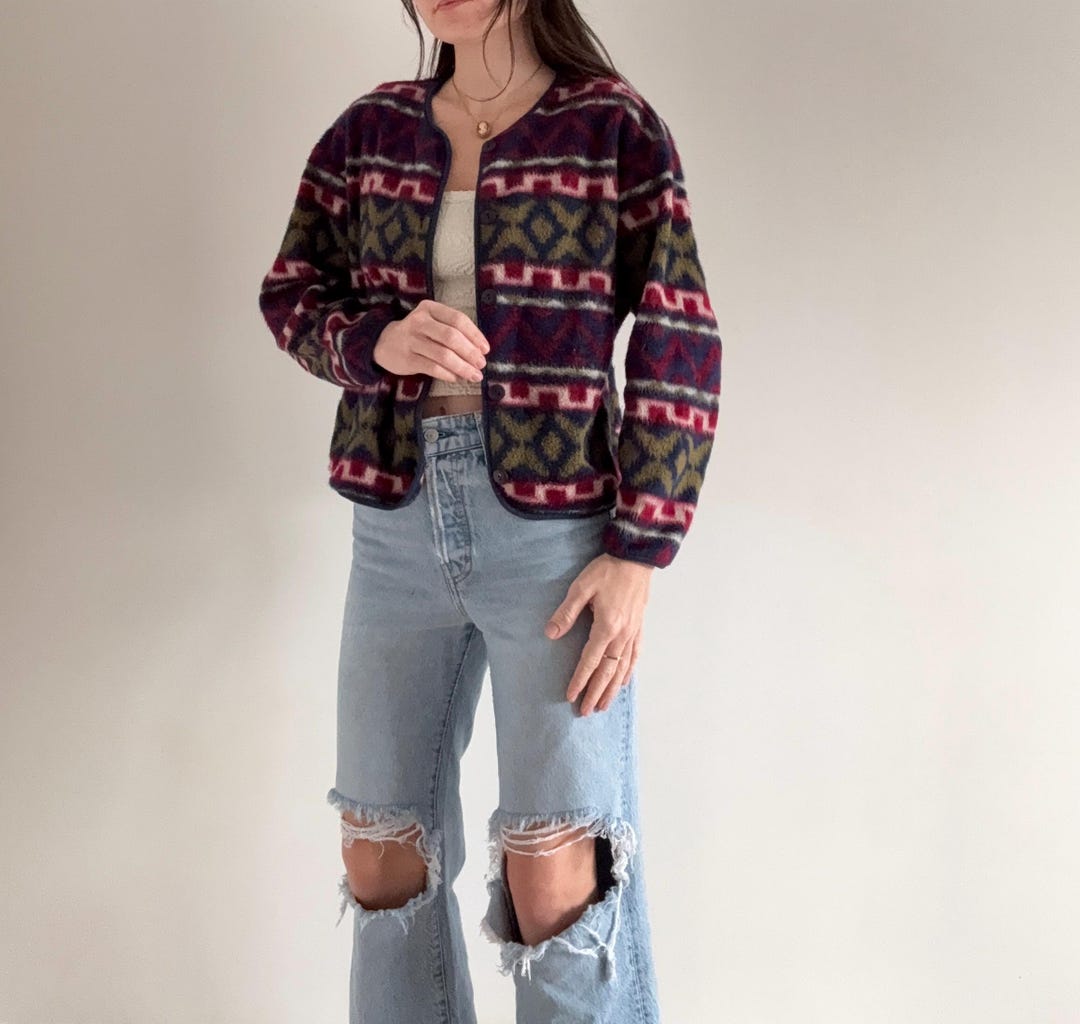 Vintage Aztec Fleece Cardigan Sweater - Etsy
