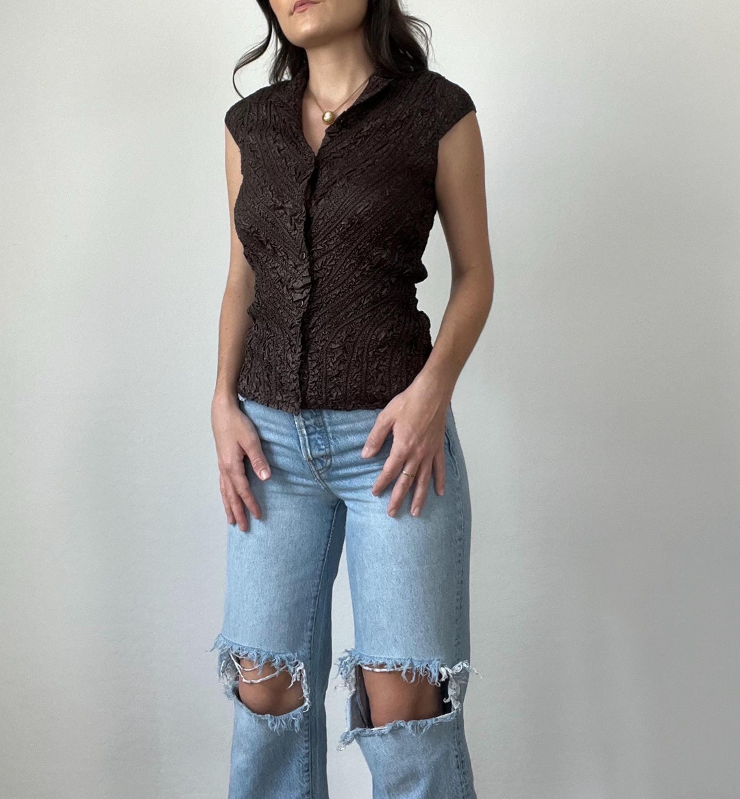 Vintage Y2K Brown Textured Popcorn Blouse - Etsy