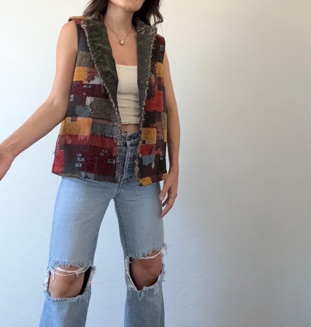 Vintage Multicolored Tapestry Vest - Etsy