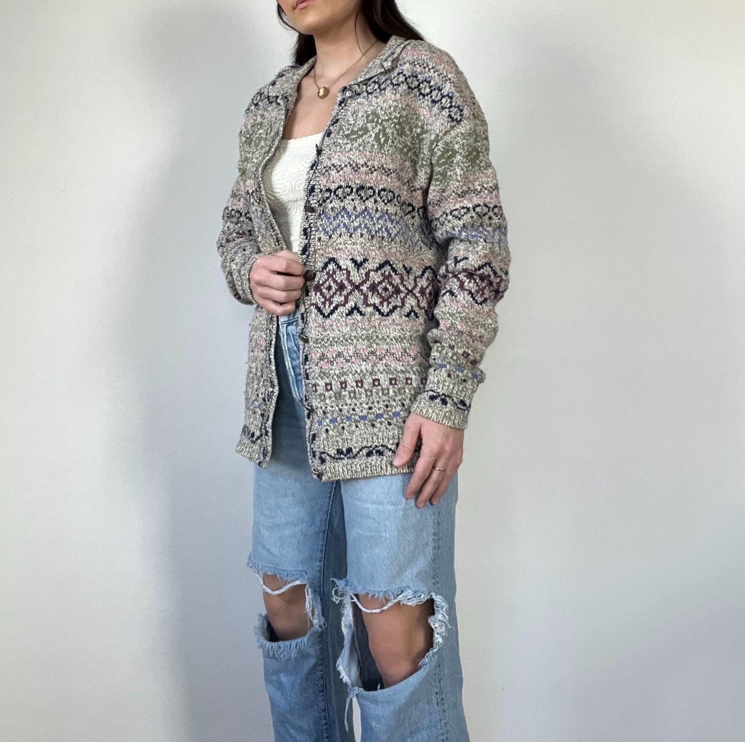 Vintage Pastel Northern Reflections Collared Cardigan Sweater - Etsy