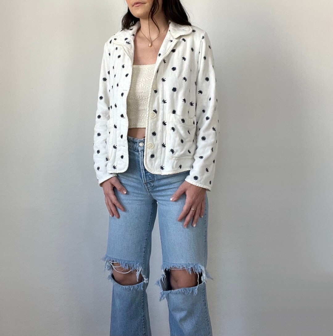 Vintage Floral Embroidered Terry Cloth Jacket Coat - Etsy