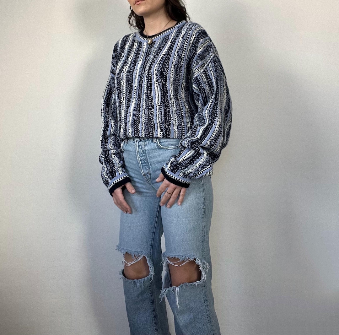 Vintage Blue Coogi Style Textured Sweater - Etsy