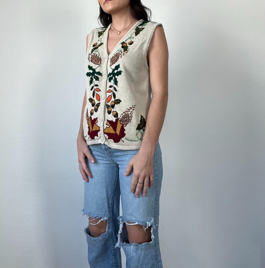 Vintage Fall Scene Embroidered Sweater Vest - Etsy