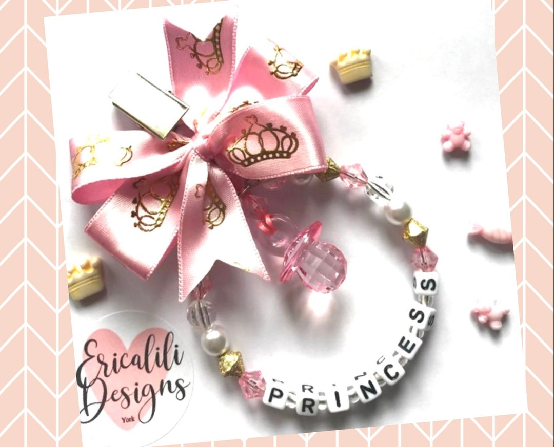 Personalised Princess Pram Charm Clip Girl Pink Gold Dummy - Etsy