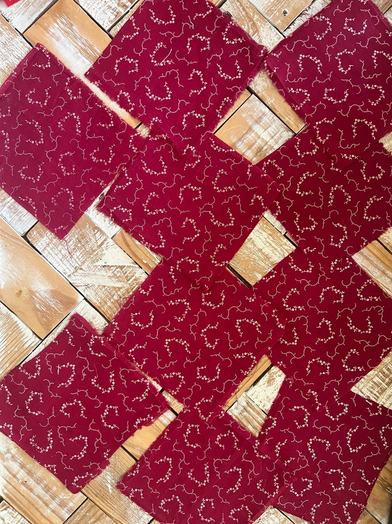 Back in Time Textiles! Antique 1890 Claret Calico Fabric 10 Pcs 4" X 4 ...