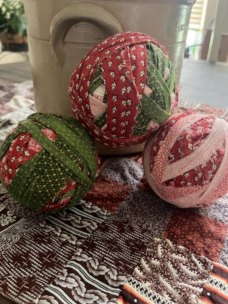 Back in Time Textiles Three Primitive Antique Fabric Rag Balls All Made ...