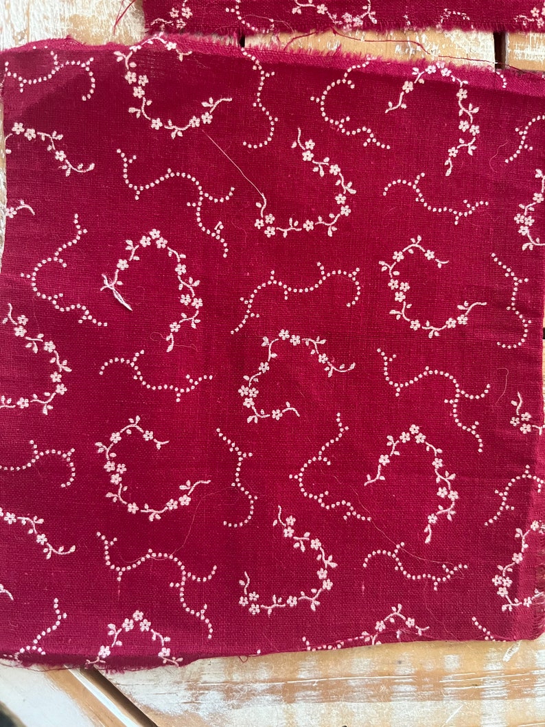 Back in Time Textiles! Antique 1890 Claret Calico Fabric 10 Pcs 4" X 4 ...