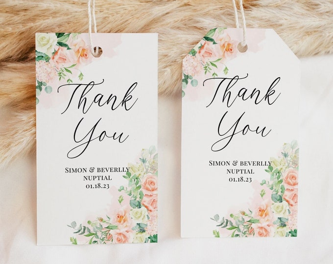 Printable OR Printed Wedding Favor Gift Tags Peach and Cream Floral ...