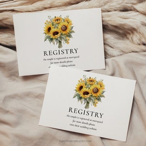 EDITABLE Sunflower Wedding Registry Card Template Bridal Shower Registry Card Insert Yellow ...