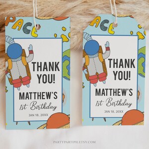 Editable Astronaut Space Thank You Tags Template 1st Birthday Instant ...