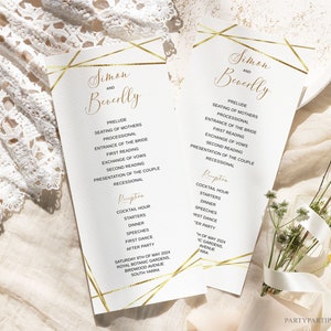 Editable Gold Wedding Program Template Geometric Invite Minimalist ...