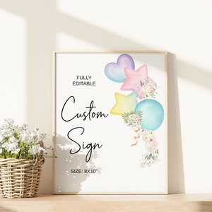 Editable Rainbow Balloons Birthday Custom Sign Pastel Rainbows ...