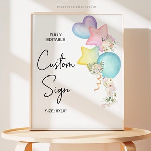 Editable Rainbow Balloons Birthday Custom Sign Pastel Rainbows ...