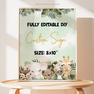 Editable Safari Animals Jungle Custom Sign (portrait and Landscape ...