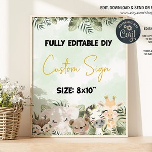 Editable Safari Animals Jungle Custom Sign portrait and - Etsy