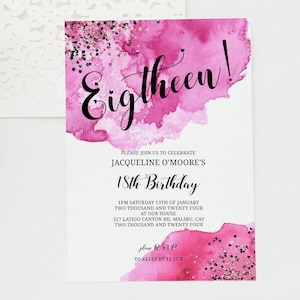 EDITABLE Hot Pink and Black Glitter 18th Birthday Invitation - Etsy