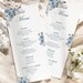 Editable Blue Flowers Menu Cards Template 4x9" Instant Download Wedding ...