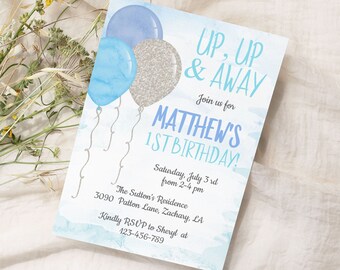 Blue Balloons Birthday Invitation - Etsy