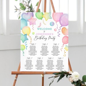 EDITABLE Rainbow Balloons Baby Shower Seating Chart Template Balloon ...