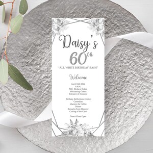 Editable Silver Program Card Template wedding Bridal Shower - Etsy