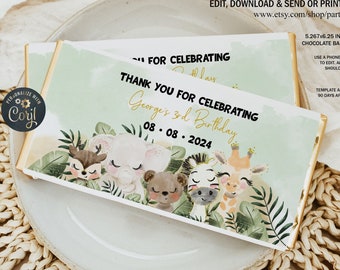 EDITABLE Safari Candy Bar Wrapper, Jungle Chocolate Bar Wrappers Wild ...