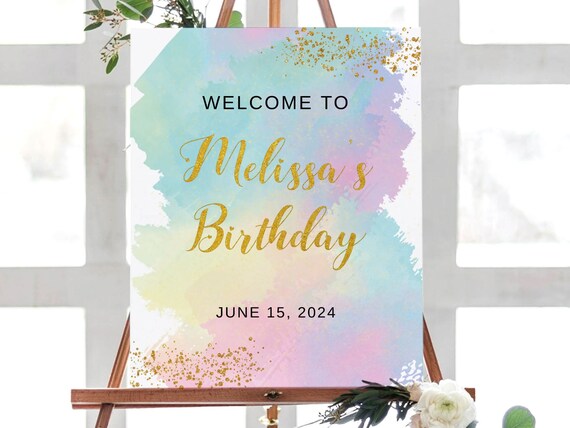 Editable Rainbow Birthday Welcome Sign, Pastel First Birthday Sign ...