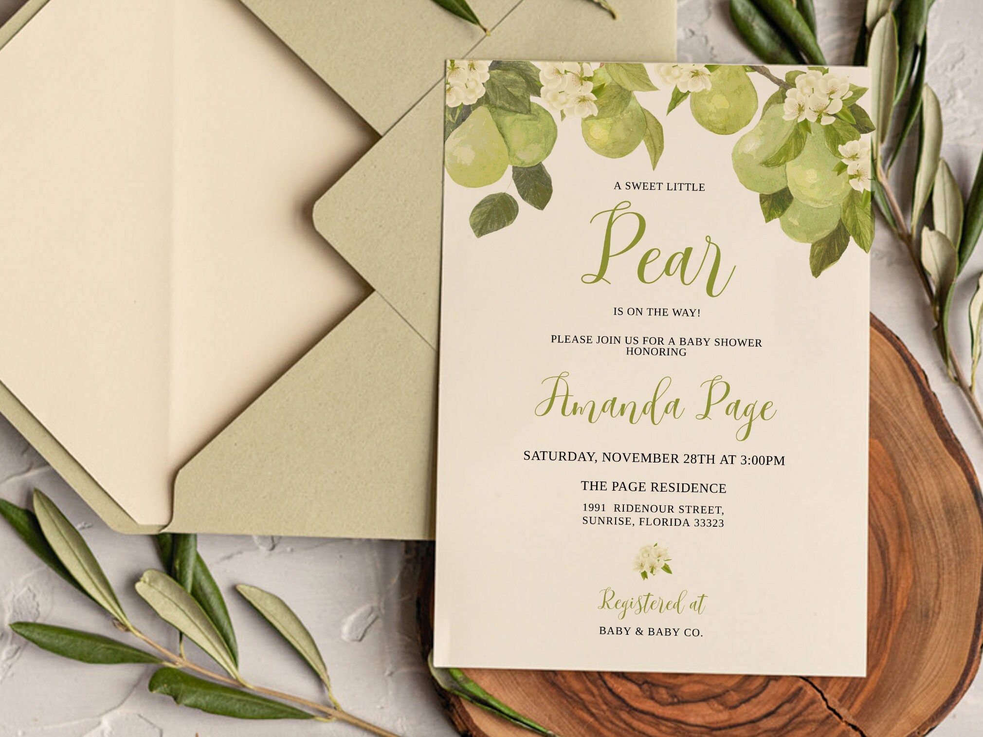 Editable Perfect Pear Baby Shower Invitation Set Templates Printable ...