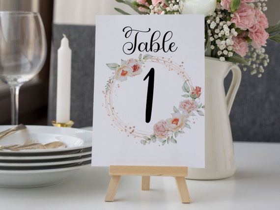Editable Orange Floral Wedding Table Numbers Template Romantic Floral ...