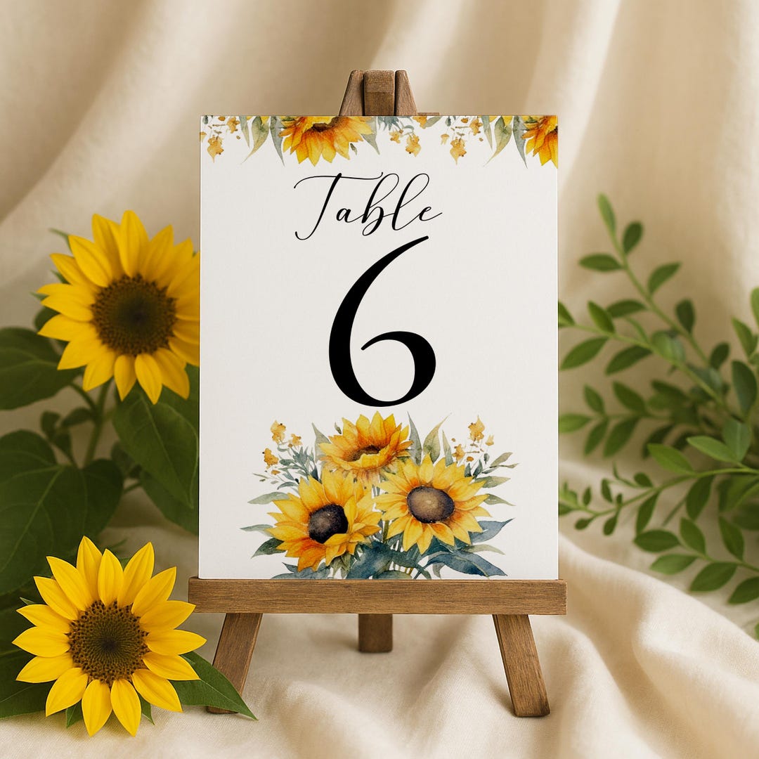 Rustic Sunflower Table Number Sign, Printable Wedding Decoration ...