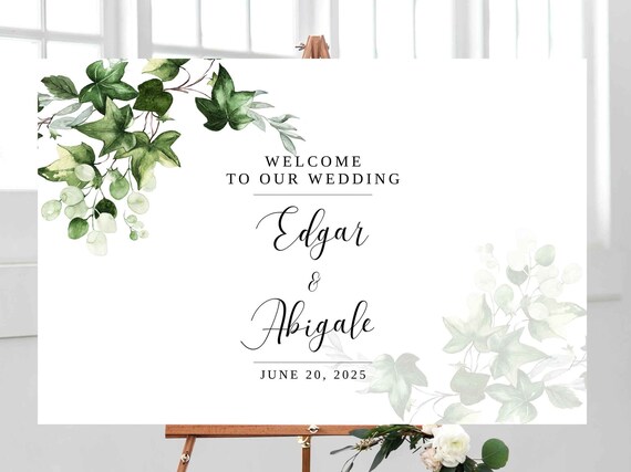 Ivy Wedding Welcome Sign Template, Greenery Wedding Welcome Sign ...