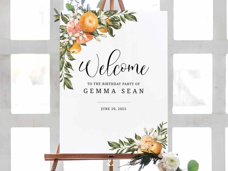 Editable Citrus Birthday Welcome Sign Template Orange Birthday Sign ...