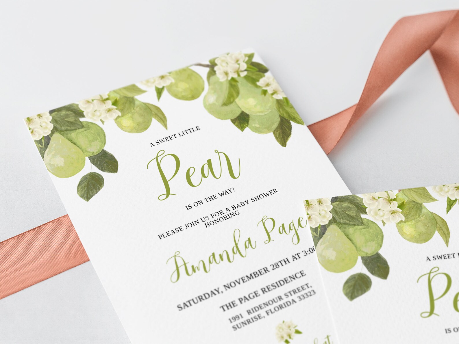 Editable Perfect Pear Baby Shower Invitation Set Templates Printable ...