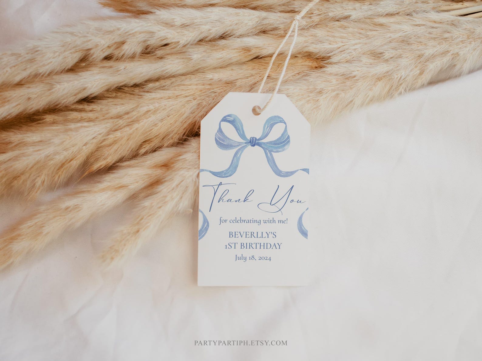 Blue Bow Birthday Thank You Tags: Editable Template (instant Download ...