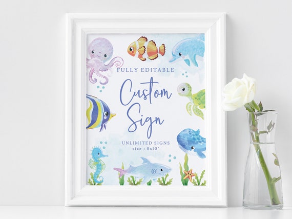 EDITABLE Under the Sea Custom Sign, Nautical Theme Birthday Table Sign ...