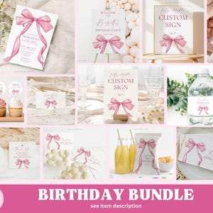 Happy Birthday Pink Bow Party Banner Instant Download Cute Girl Bow ...