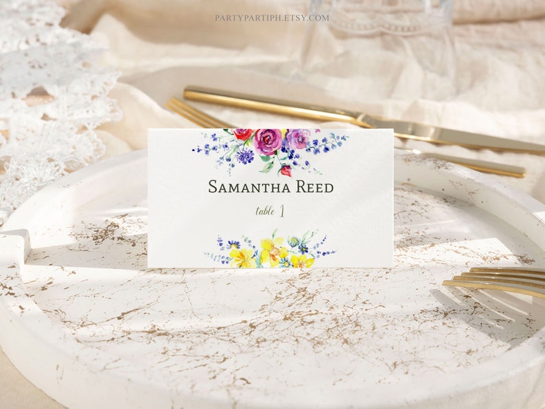 EDITABLE Watercolor Flower Place Cards Template Instant Download ...