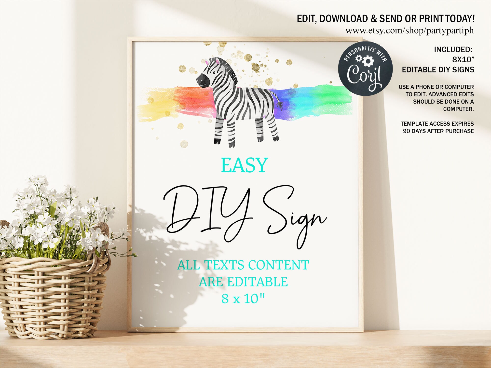 Editable Zebra Party Custom Sign Template - Instant Download - DIY ...