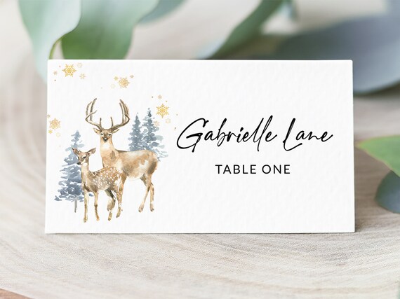 EDITABLE Reindeer Christmas Trees Place Card Template, Holiday Party ...