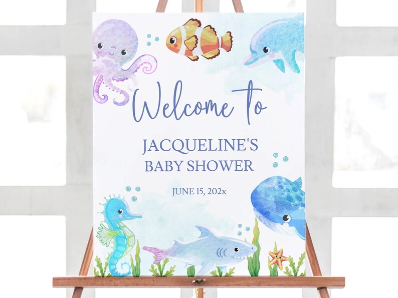 EDITABLE Under the Sea Baby Shower Welcome Sign Nautical Theme Welcome ...