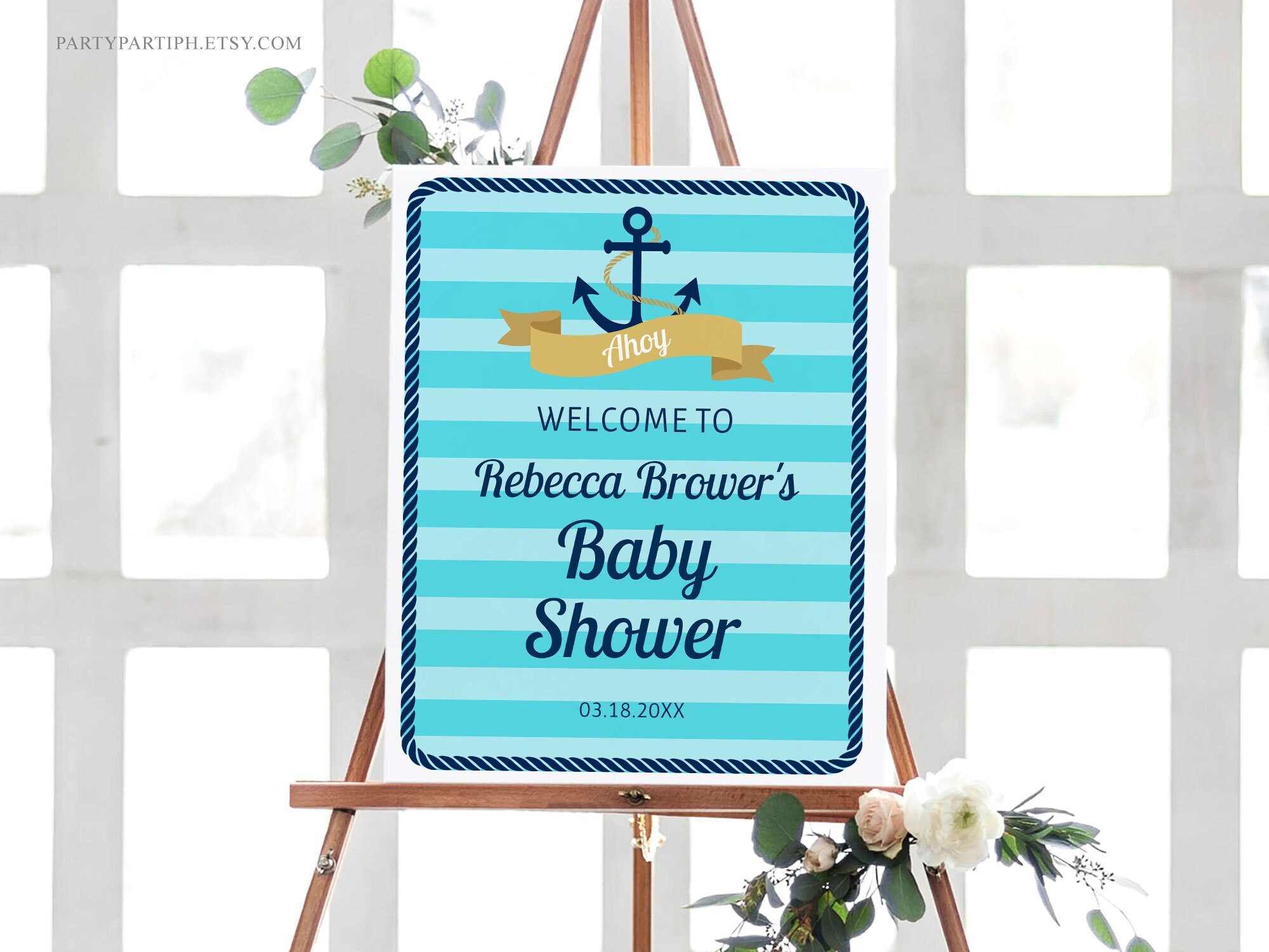 Editable Nautical Baby Shower Welcome Template Nautical Decor Baby ...