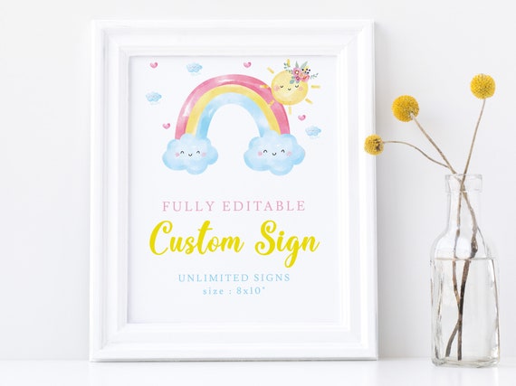 EDITABLE Sunhine and Rainbow Birthday Custom Sign Rainbow and Sunshine ...
